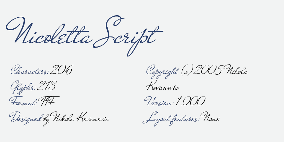 Nicoletta Script - calligraphic Latin and Cyrillic font by Nikola Kovanovic